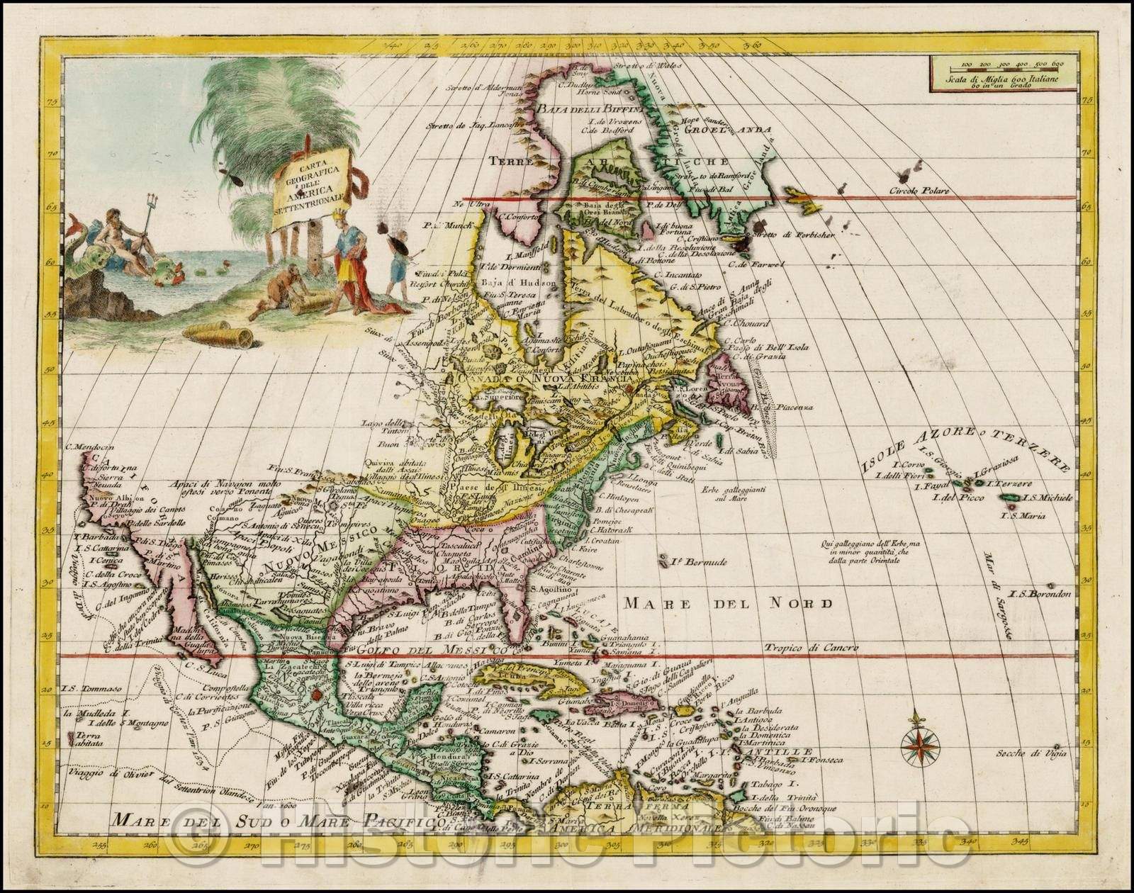 Historic Map - Carta Geografica Dell America Settentrionale, 1740, Gia ...