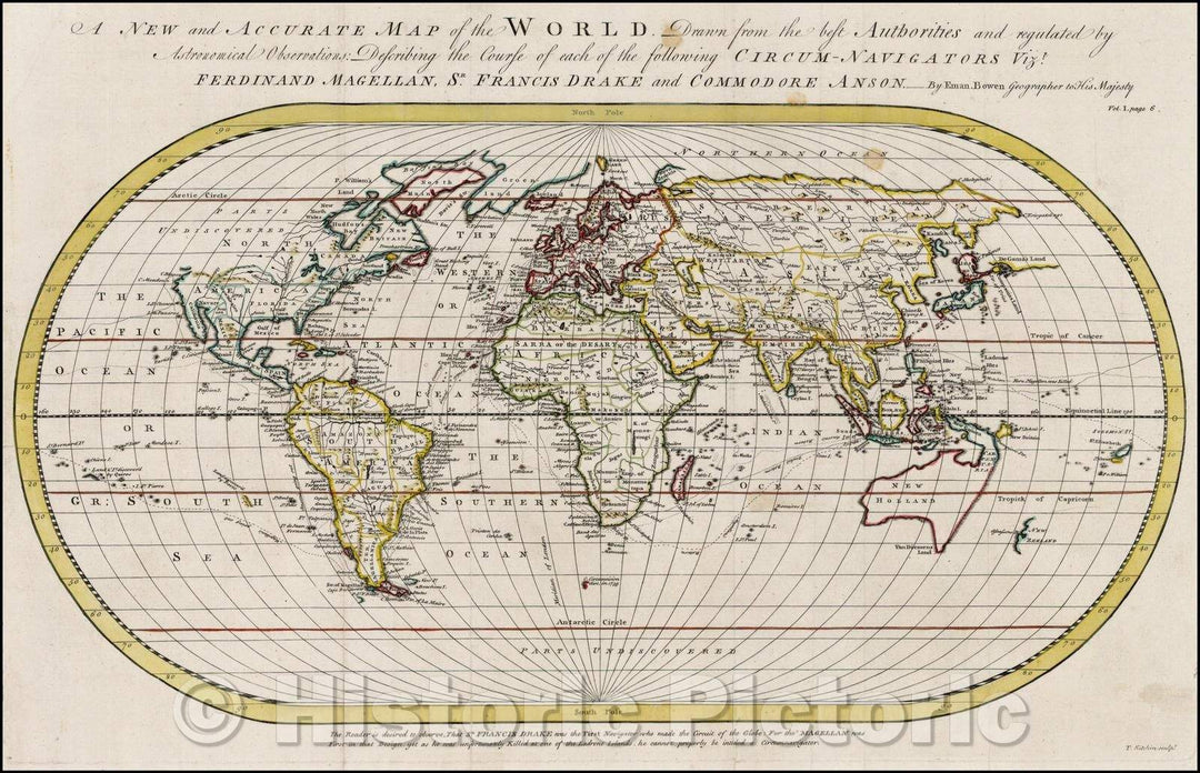 Historic Map - A New and Accurate Map of the World, 1744, Emanuel Bowe ...