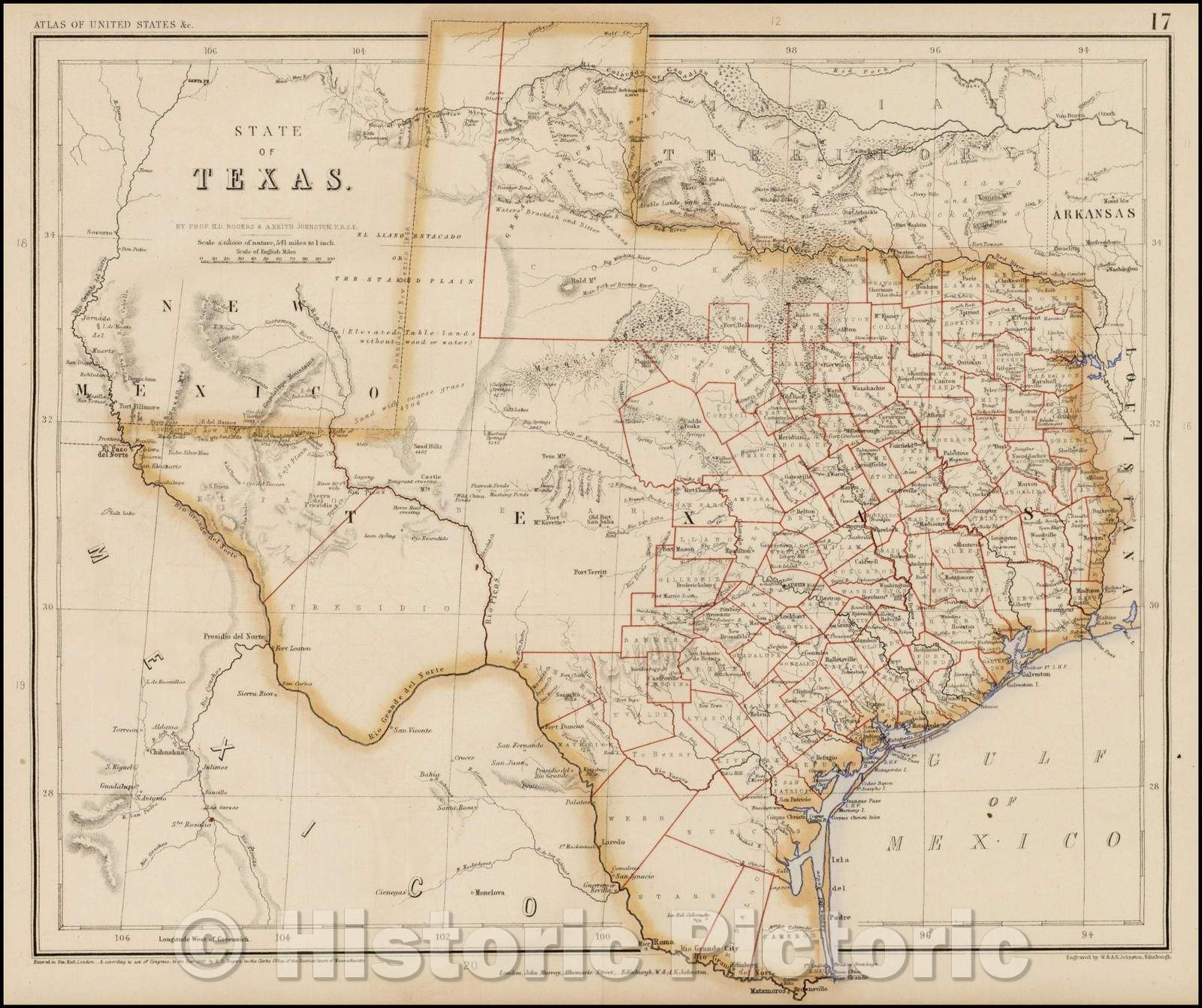 Historic Map - State of Texas, 1857, Henry Darwin Rogers - Vintage Wal ...