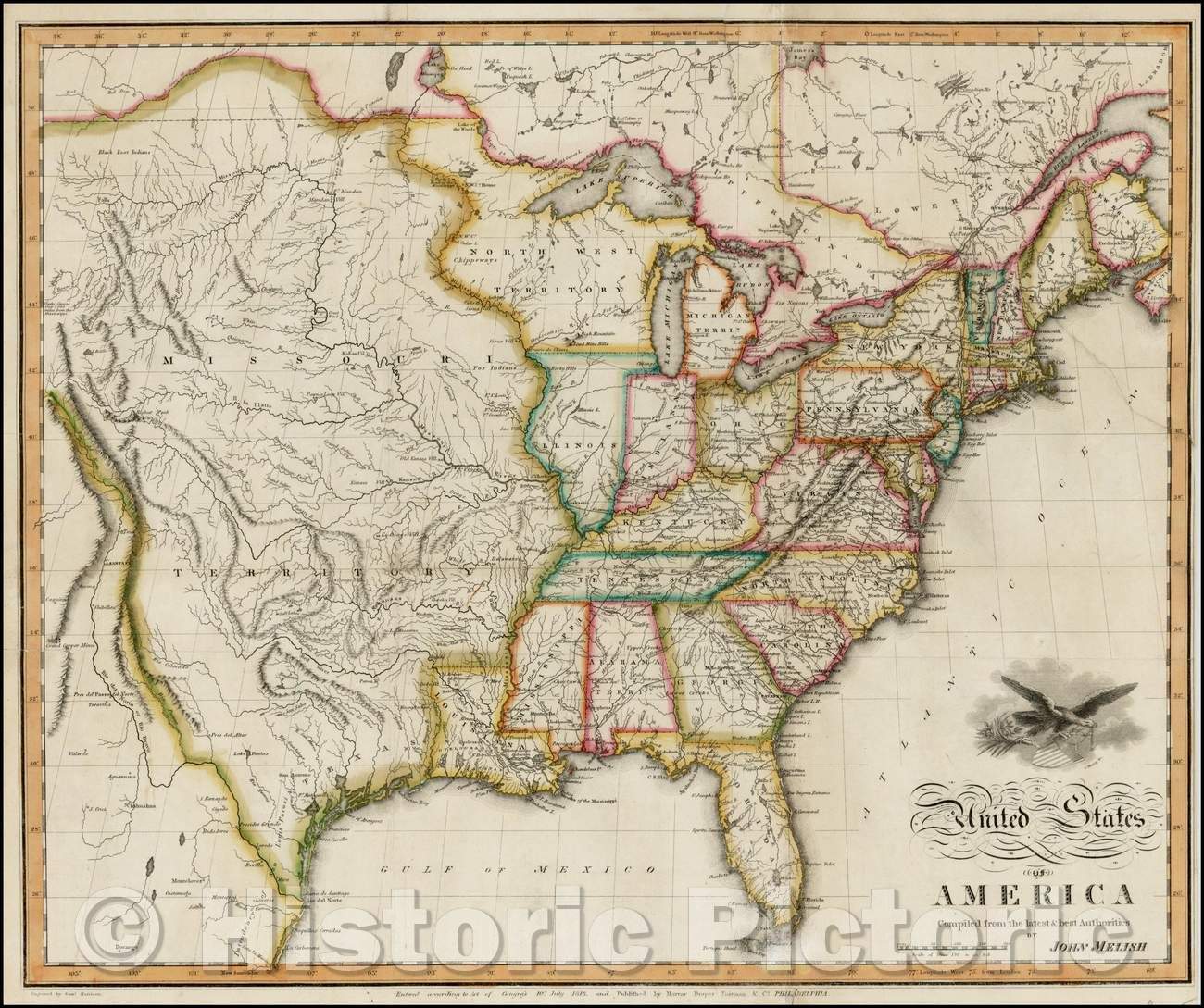 Historic Map - United States of America, 1818, John Melish - Vintage W ...
