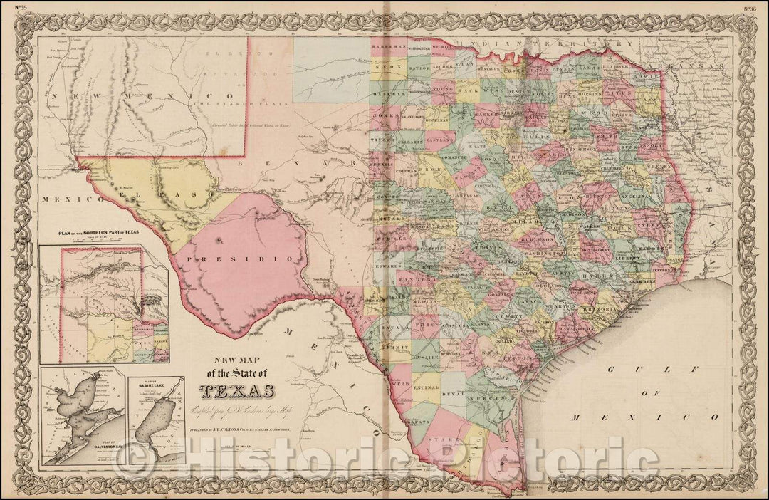 Historic Map - New Map of the State of Texas, 1857, Joseph Hutchins Co ...
