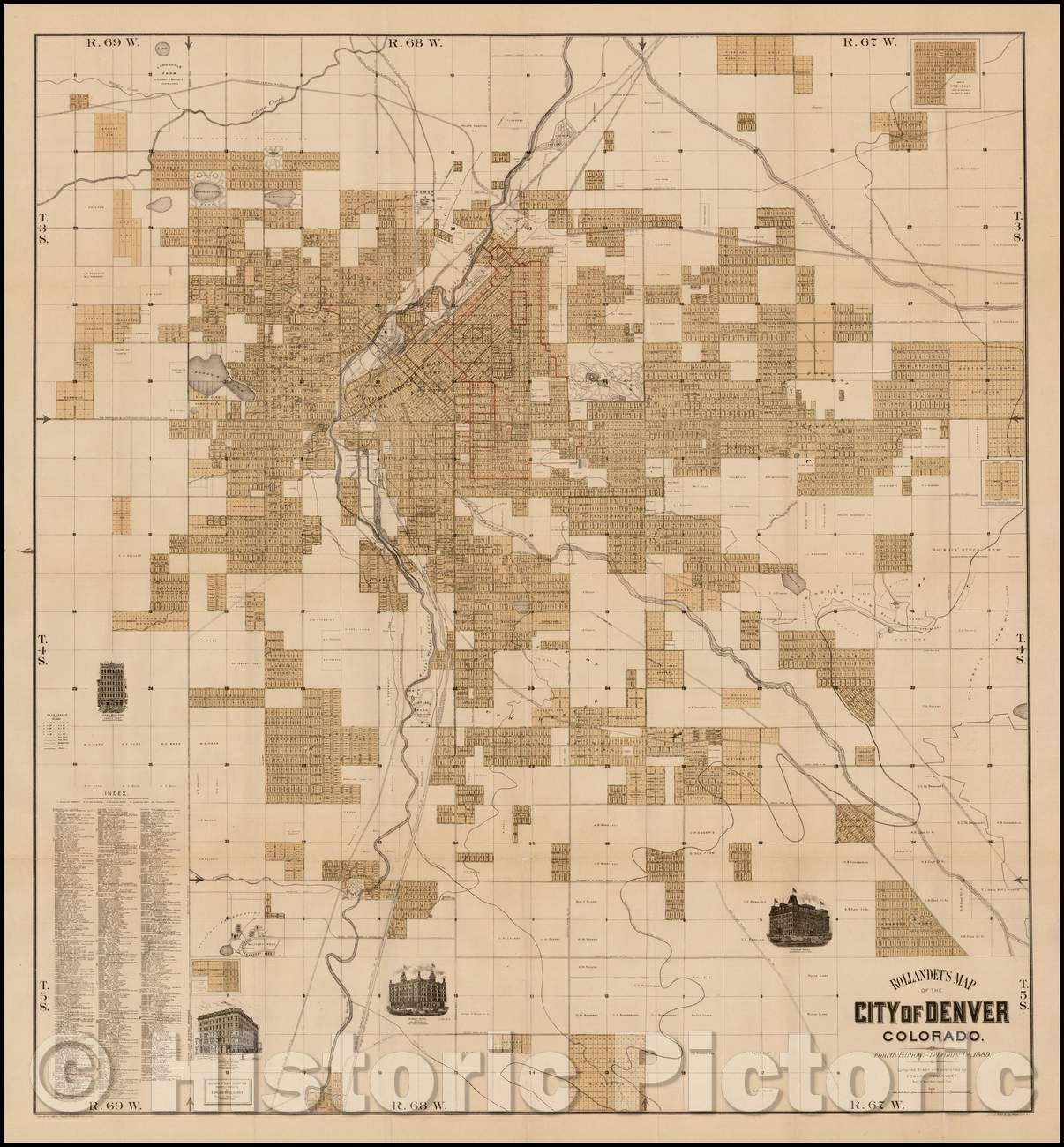 Historic Map - Rollandet's Map of the City of Denver Colorado - Fourth ...