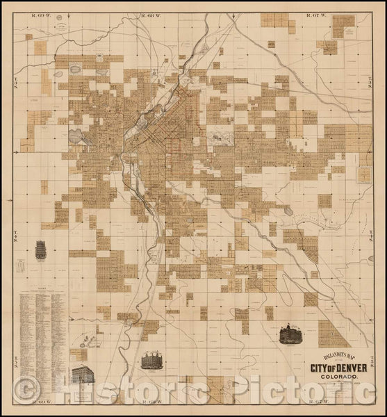 Historic Map - Rollandet's Map of the City of Denver Colorado - Fourth ...