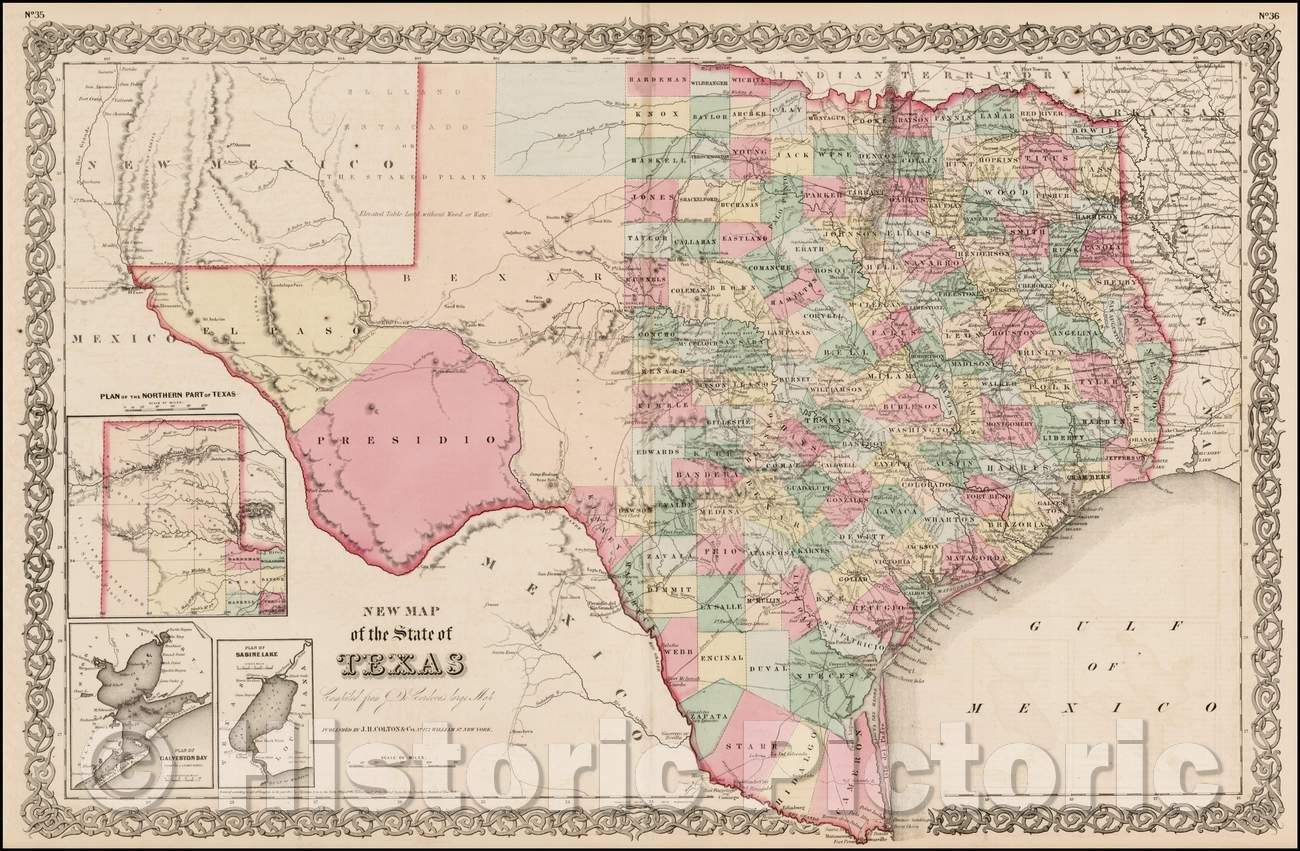 Historic Map - New Map of the State of Texas, 1857, Joseph Hutchins Co ...