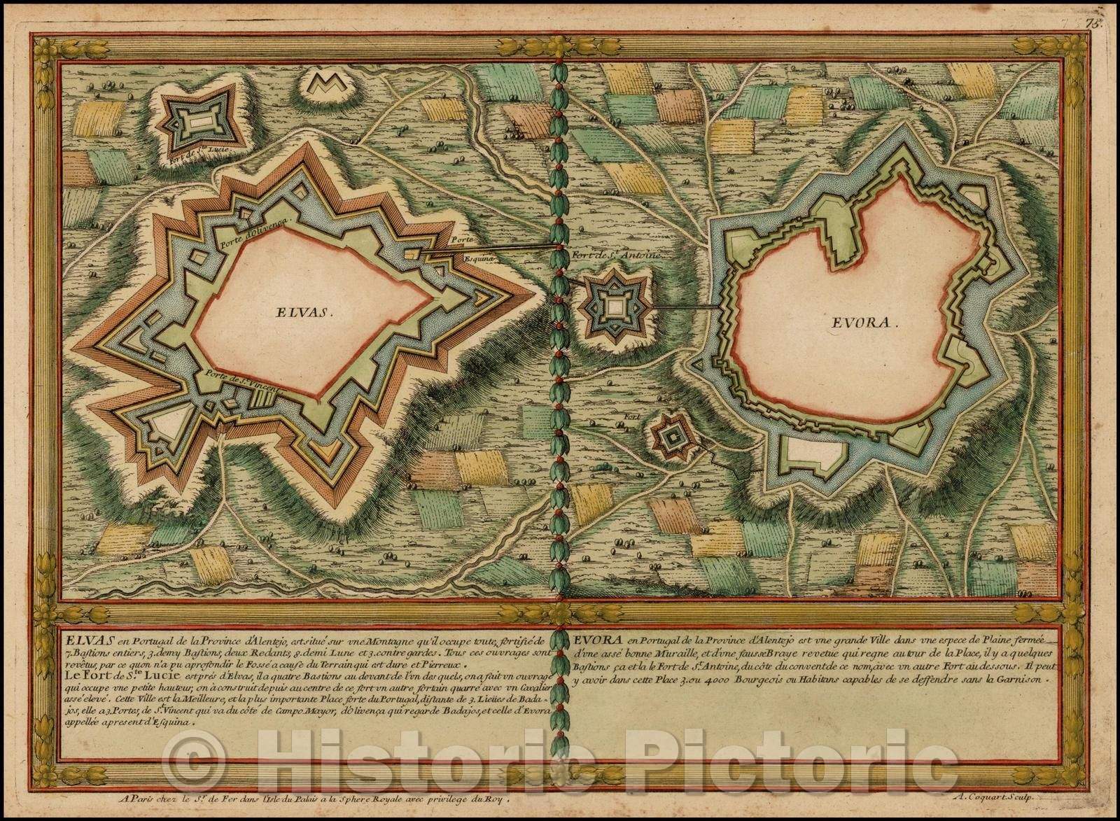 Historic Map - Elvas (and) Evora, 1705, Nicolas de Fer v2 - Historic Pictoric