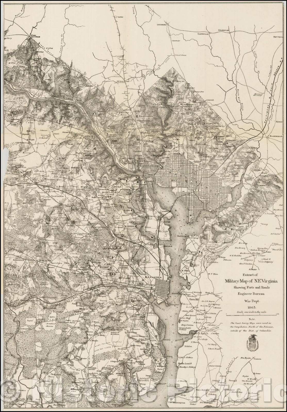 Historic Map - Extract of Military Map of N.E. Virginia Showing Forts ...