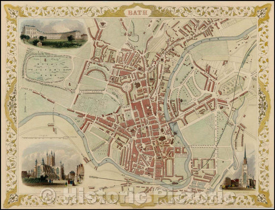 Historic Map - Bath, 1851, John Tallis - Vintage Wall Art – Historic ...