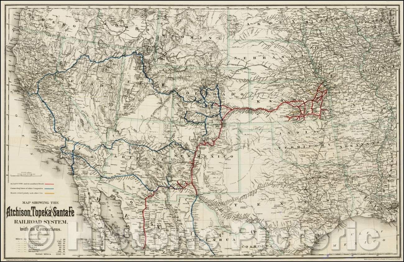 Historic Map - Map Showing The Atchison Topeka and Santa Fe Railroad S ...