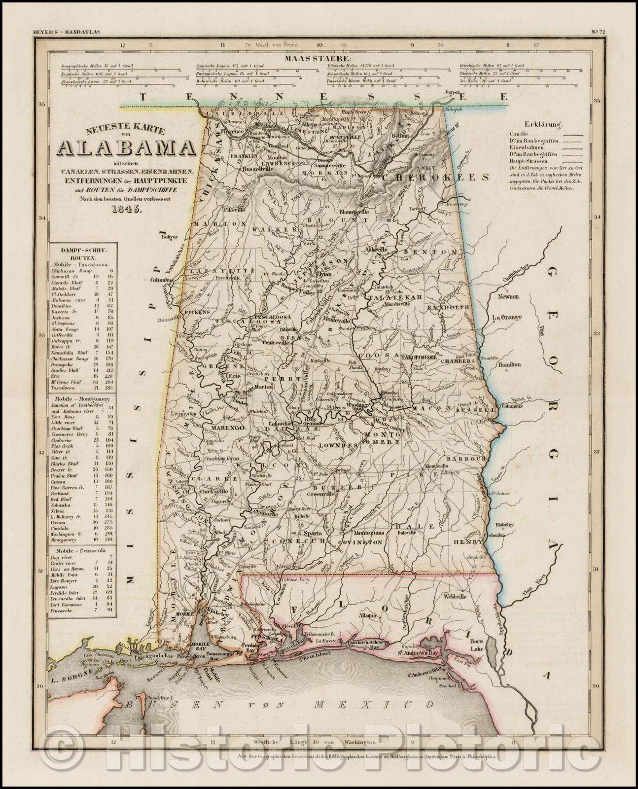 Historic Map - Neueste Karte von Alabama, 1845, Joseph Meyer v2 ...