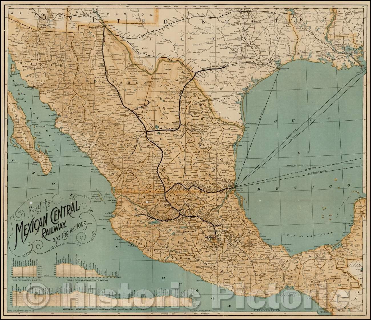 Historic Map - Map of the Mexican Central Railway and Connections, 188 ...