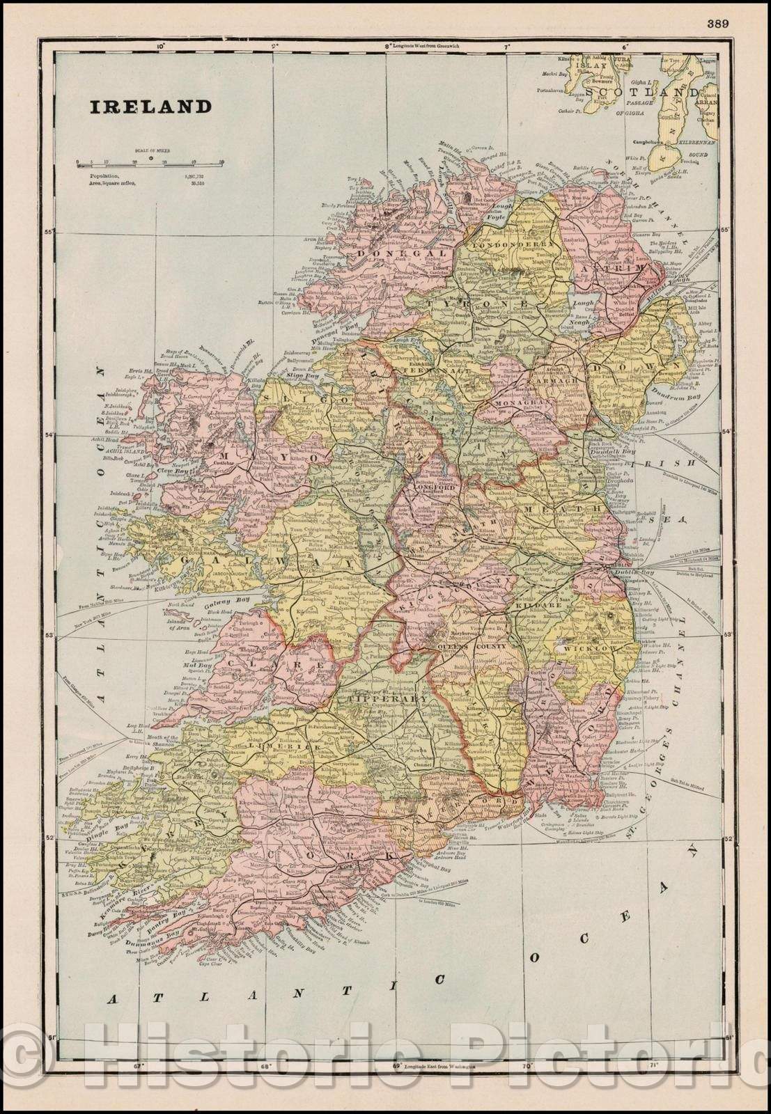 Historic Map - Ireland, 1892, George F. Cram - Vintage Wall Art ...