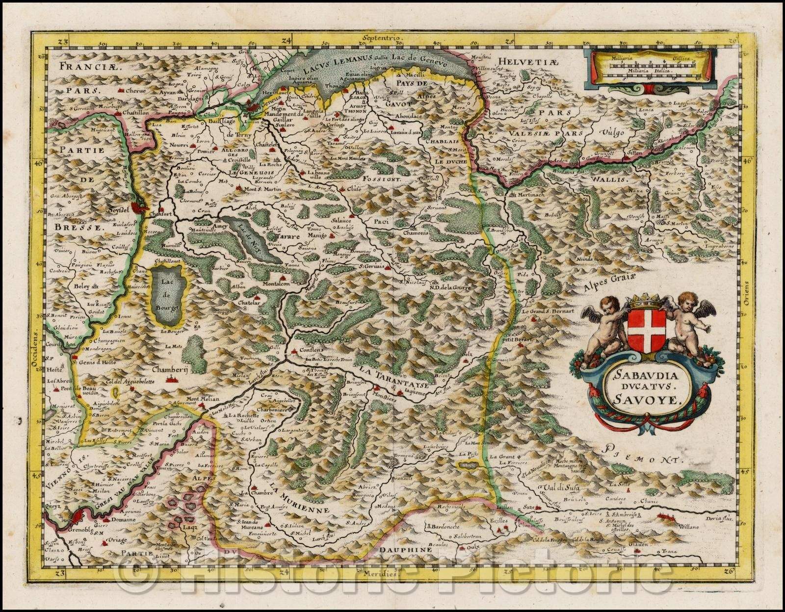 Historic Map - Sabaudia Ducatus Savoye/Blaeu's Map of Savoy, showing G ...