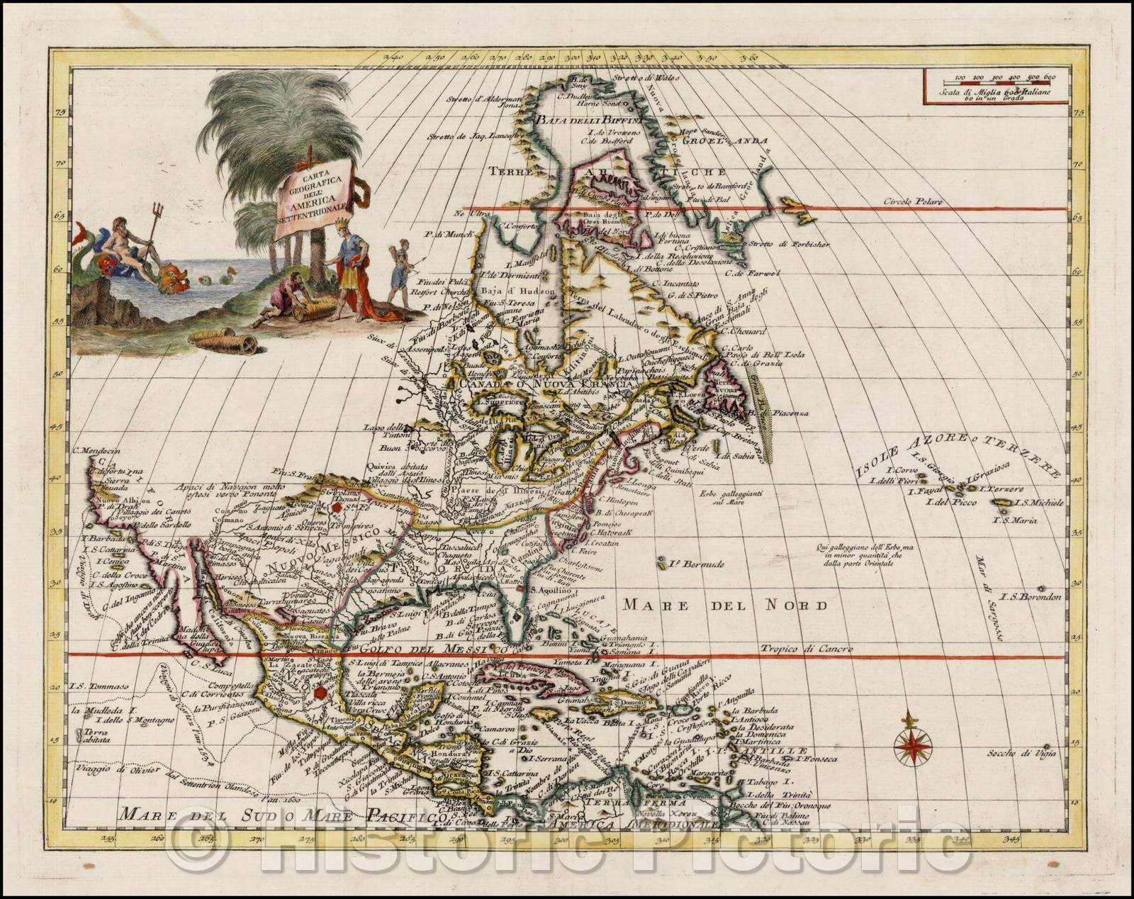 Historic Map - Carta Geografica Dell America Settentrionale, 1740, Gia ...
