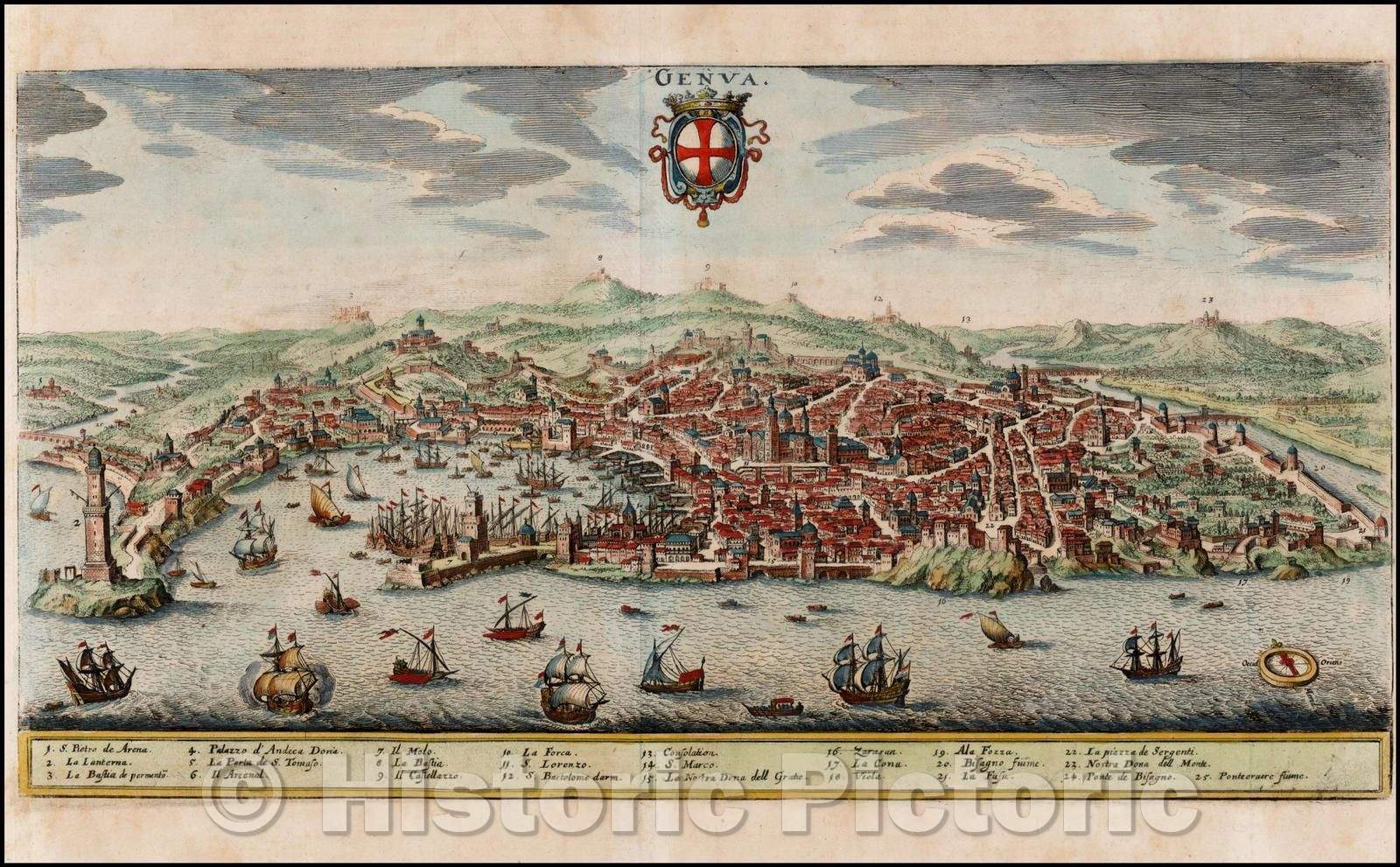 Historic Map - Genua, 1638, Matthaus Merian - Vintage Wall Art ...