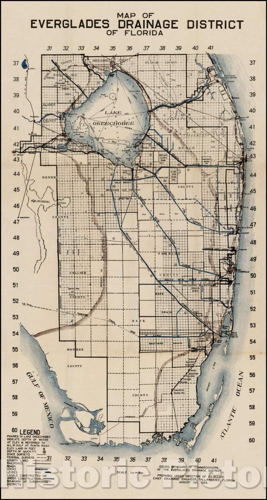 Old Florida Everglades Map Antique Map South Florida Miami And