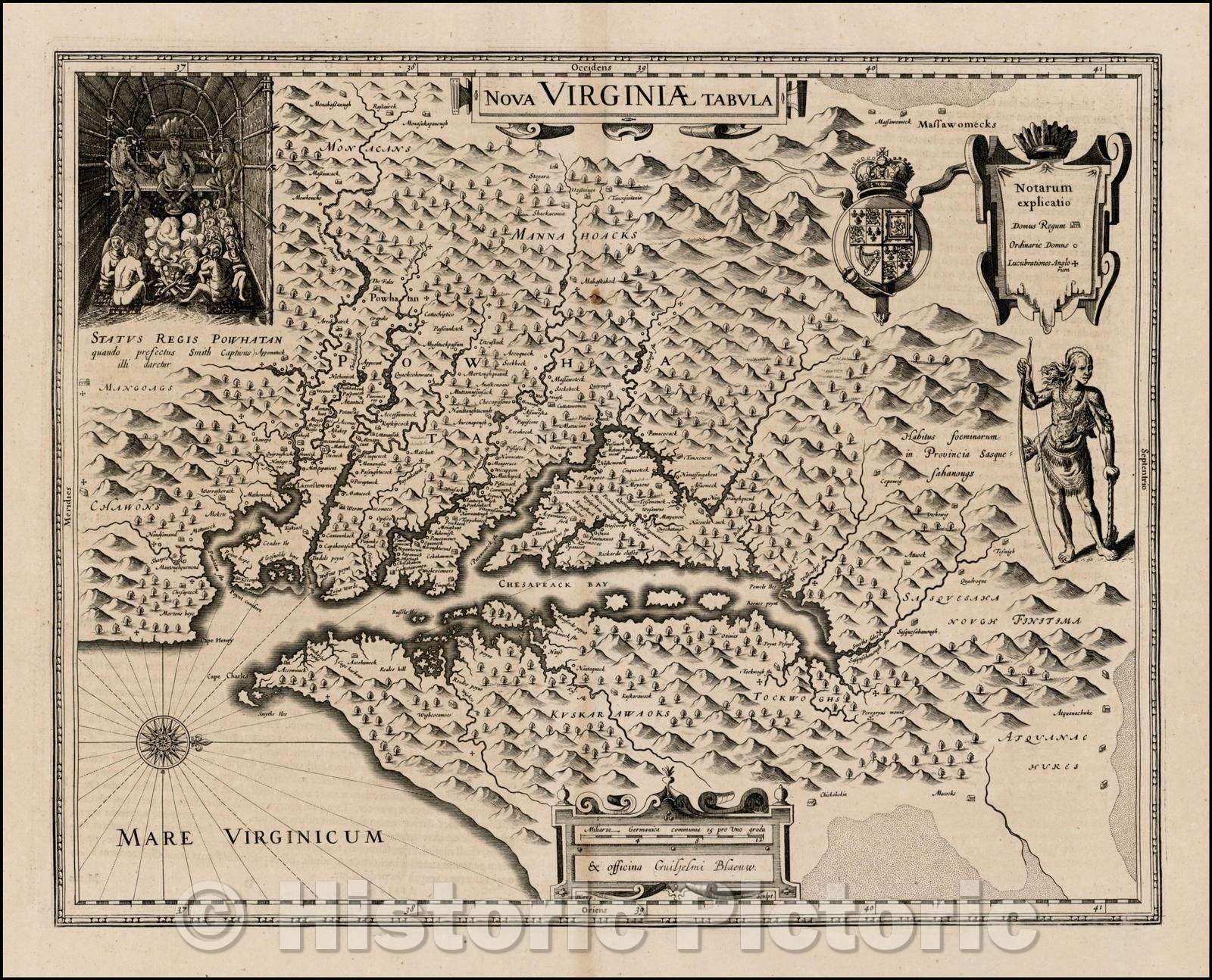 Historic Map - Nova Virginiae Tabula, 1638, Willem Janszoon Blaeu v2 - Historic Pictoric