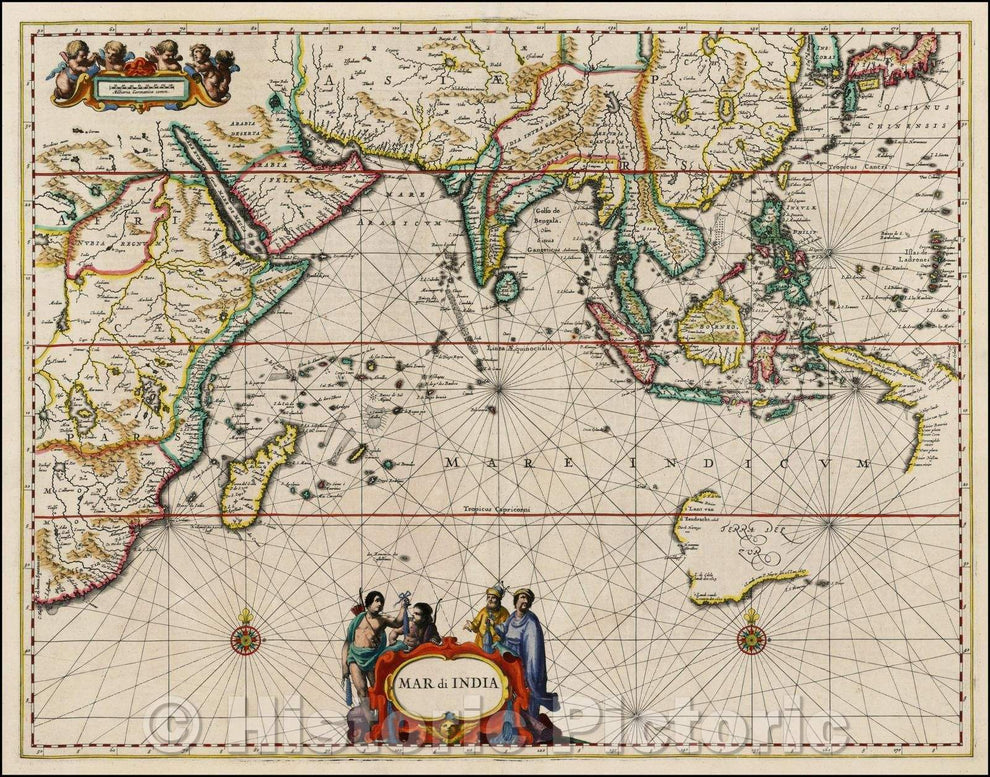 Historic Map - Mar di India, 1650, Jan Jansson - Vintage Wall Art ...