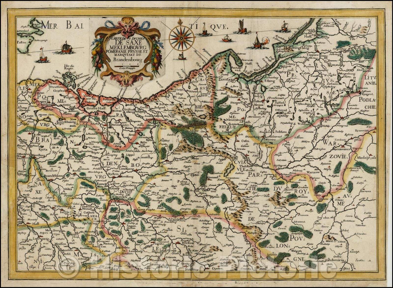 Historic Map - Carte Des Duches De Saxe Meklembourg Pomeranie Prusse/M ...