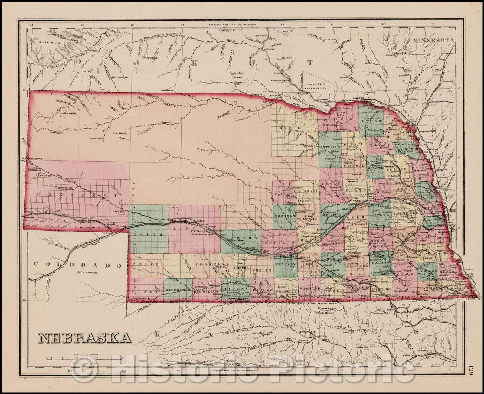 Historic Map - Nebraska, 1875, O.W. Gray v2 – Historic Pictoric
