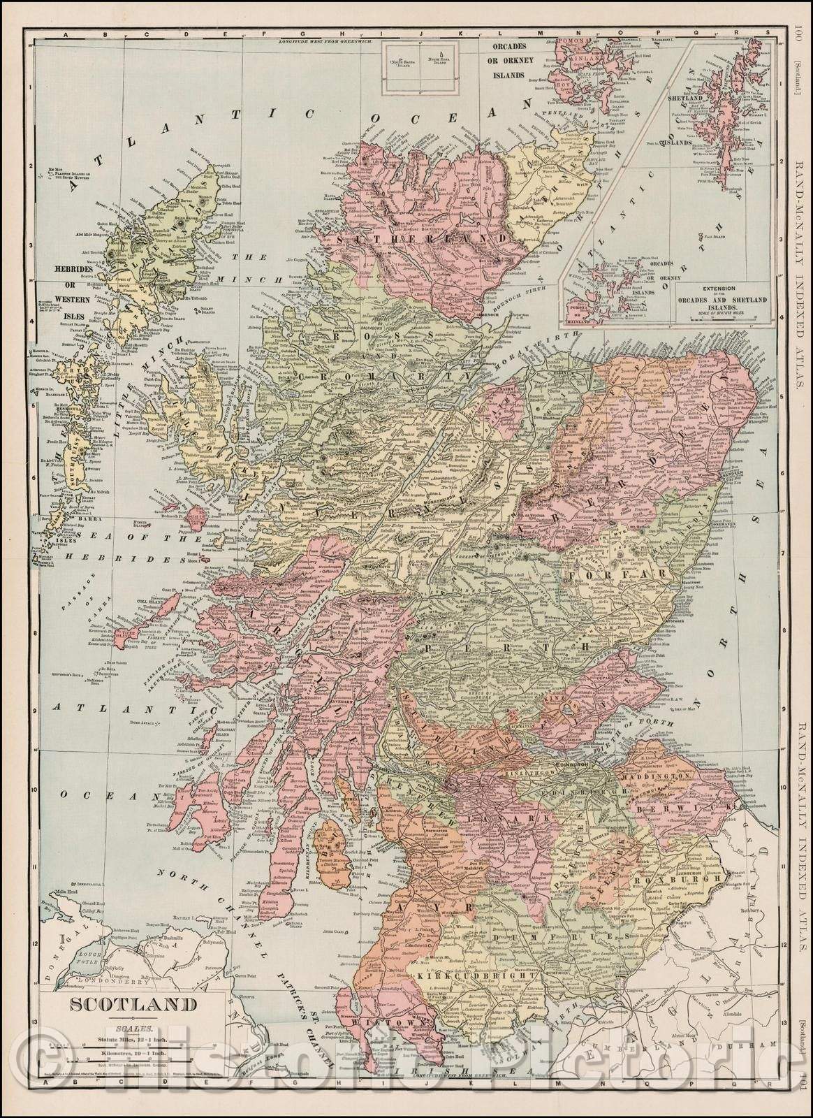 Historic Map - Map of Scotland, 1895, William Rand - Vintage Wall Art ...