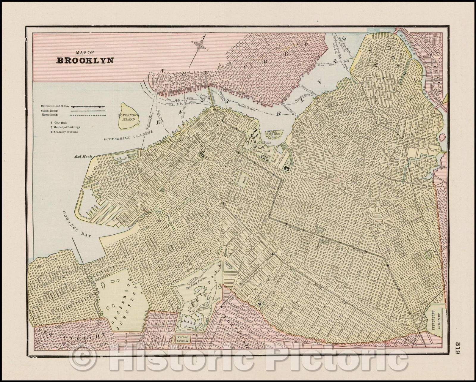 Historic Map - Map of Brooklyn, 1892, George F. Cram v2 – Historic Pictoric