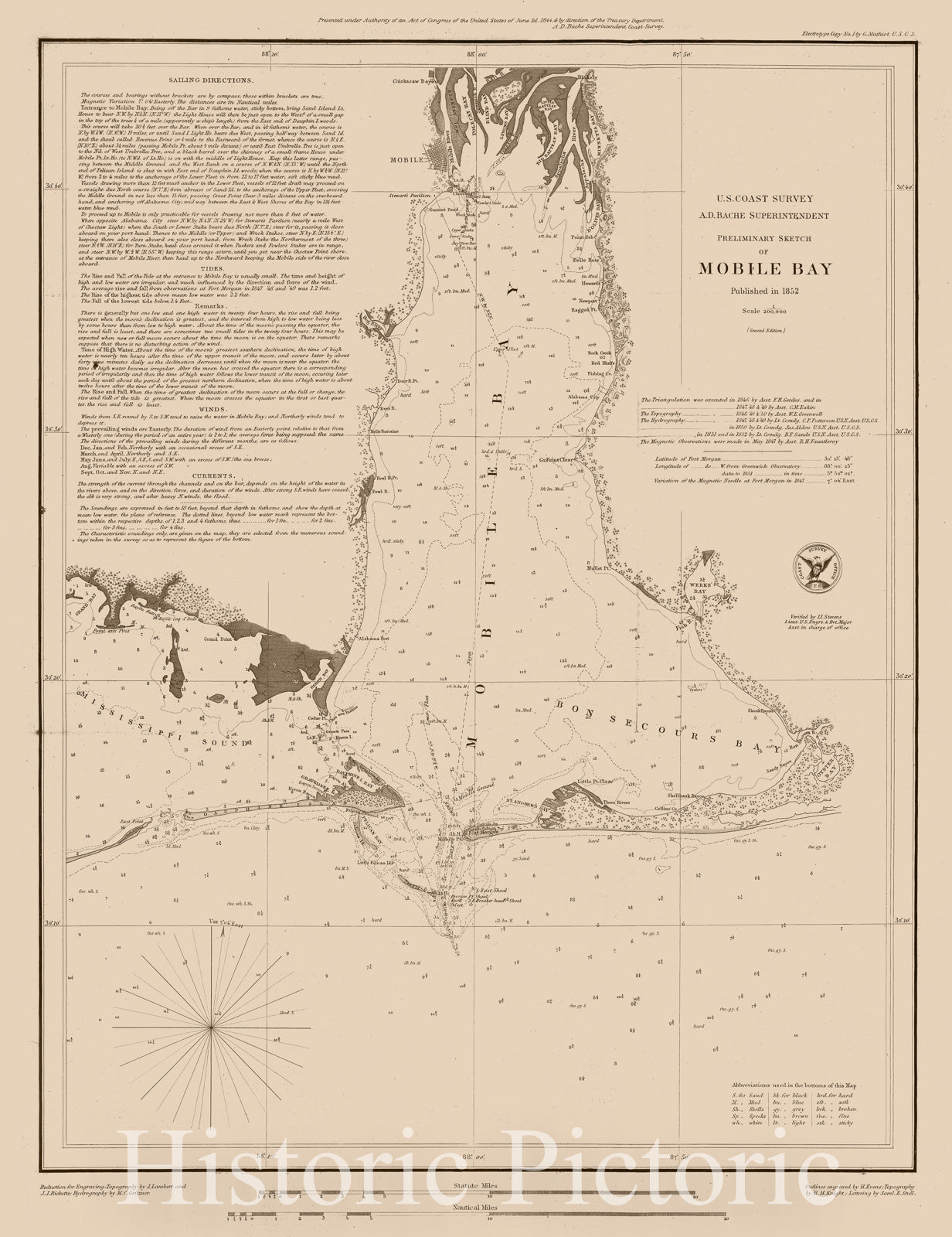 Historic Map - Preliminary Sketch of Mobile Bay, 1852, United States C ...