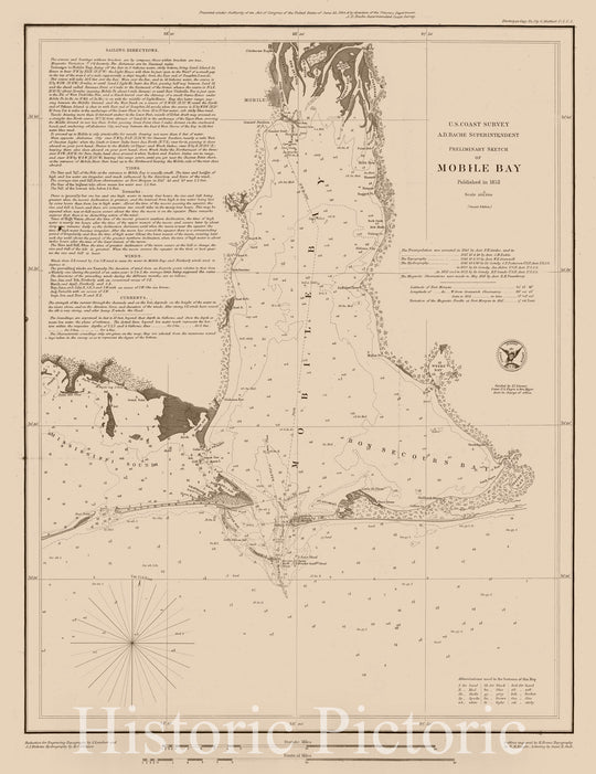 Historic Map - Preliminary Sketch of Mobile Bay, 1852, United States C ...