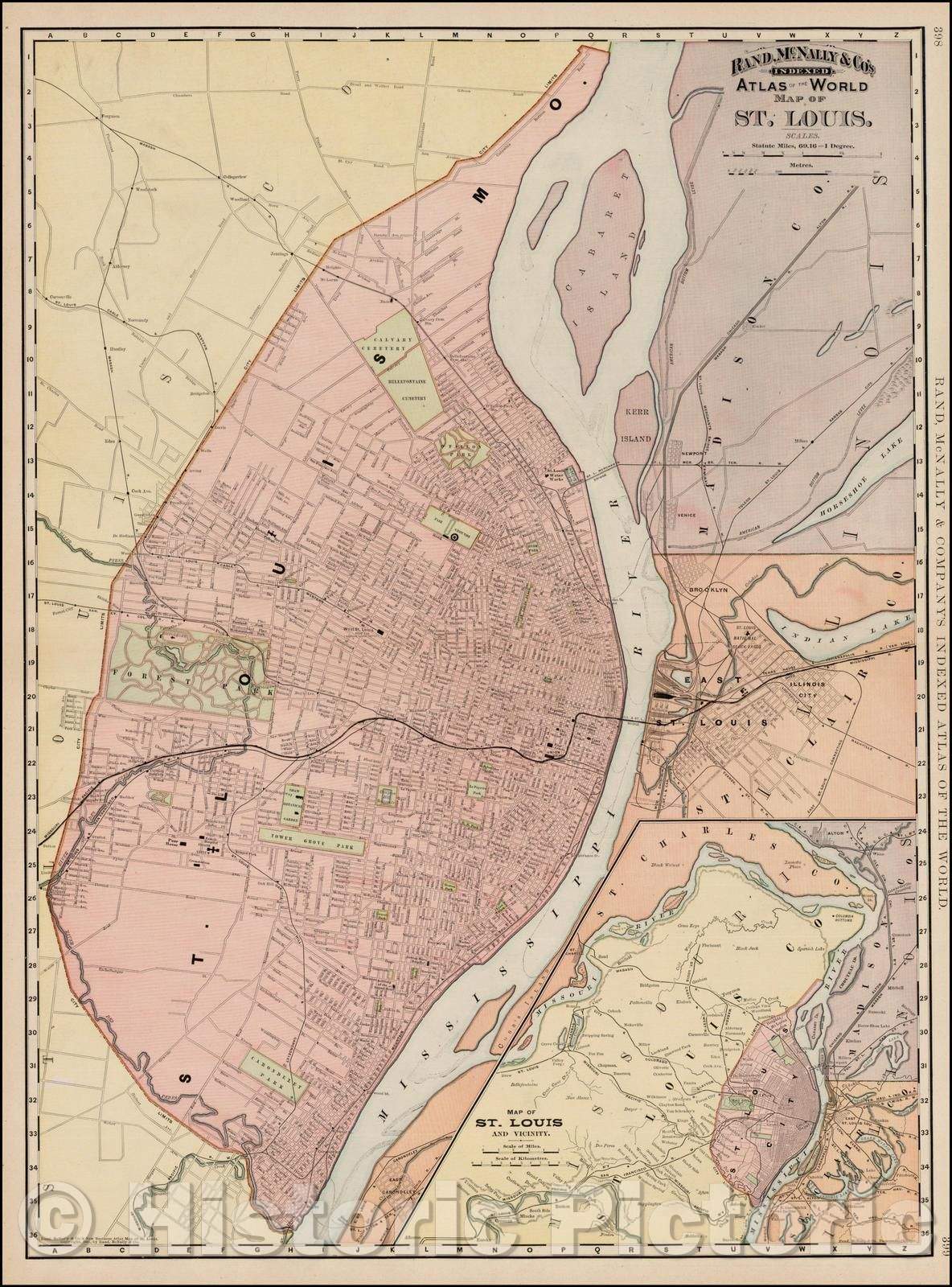 Historic Map - Map of St. Louis and Vicinity, 1895, Rand McNally & Com ...