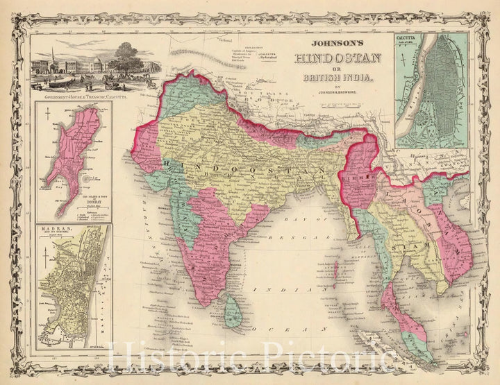Historic Map - Johnson's Hindostan or British India, 1860, Alvin Jewet ...