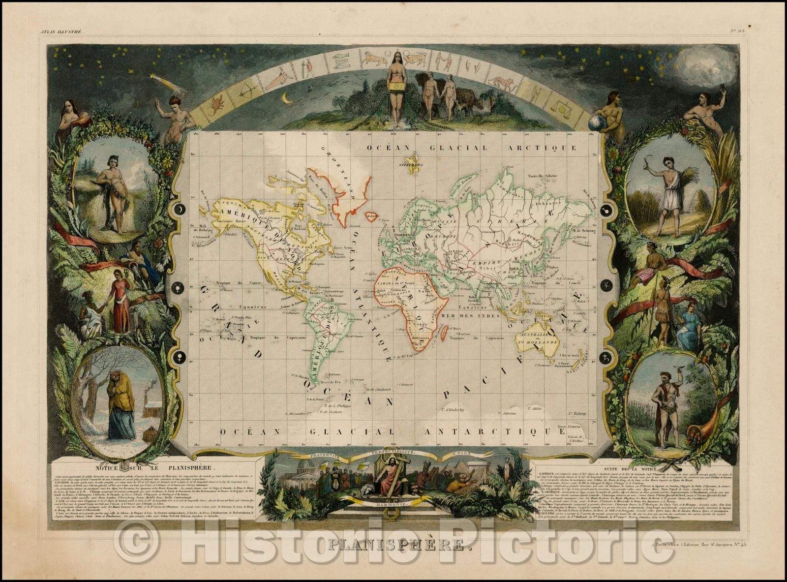 Historic Map - Planisphere, 1849, Victor Levasseur - Vintage Wall Art ...