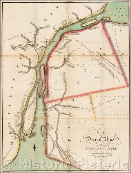 Historic Map - Map of Detroit River and Adjacent Country, from an Orig ...
