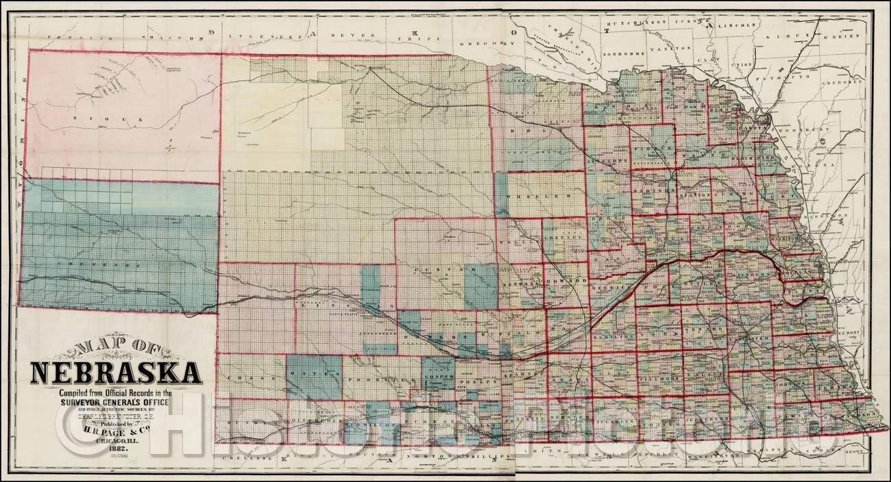 Historic Map - Map of Nebraska, 1882, H.R. Page - Vintage Wall Art ...