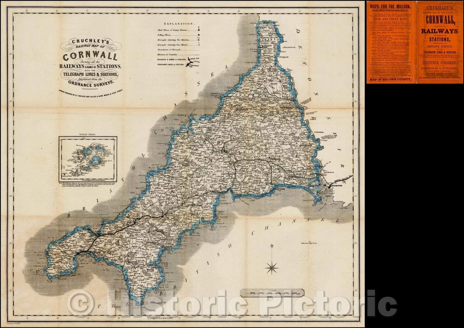 Historic Map - Cruchley's Railway Map of Cornwall Showing All the Rail ...