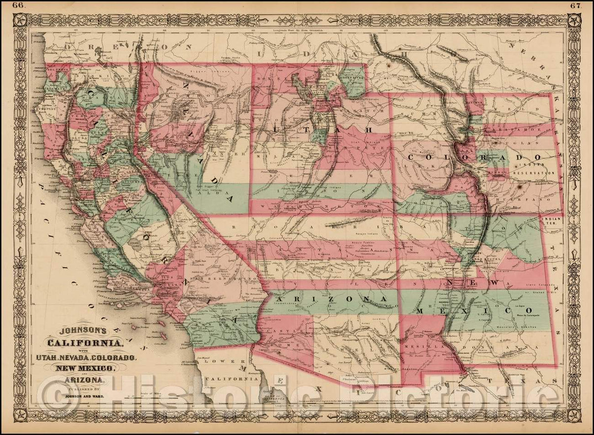 Historic Map - Johnson's California, with Territories of Utah, Nevada ...