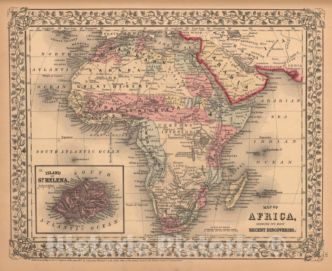 Historic Map - Map of Africa showing Its Most Recent Discoveries, 1867 ...