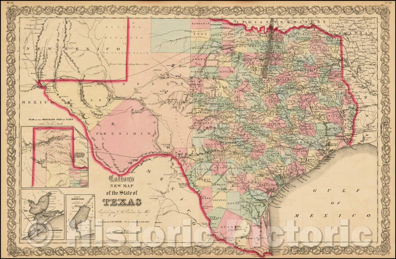 Historic Map - Colton's New Map of the State of Texas, 1856, Joseph Hu ...