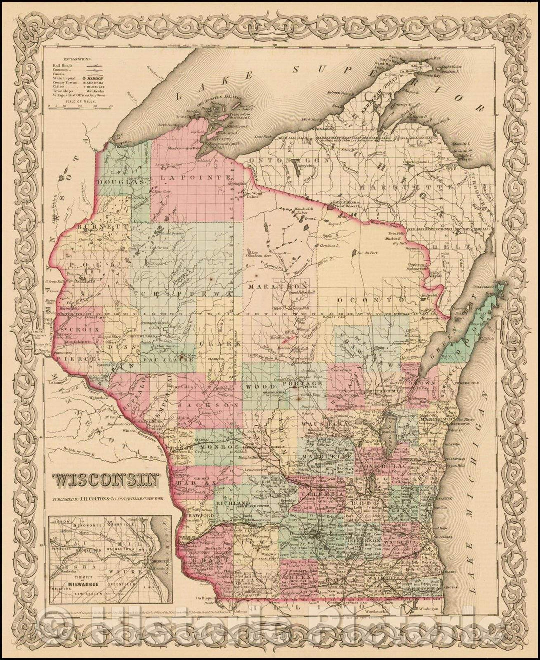 Historic Map - Wisconsin, 1855, Joseph Hutchins Colton v2 – Historic ...