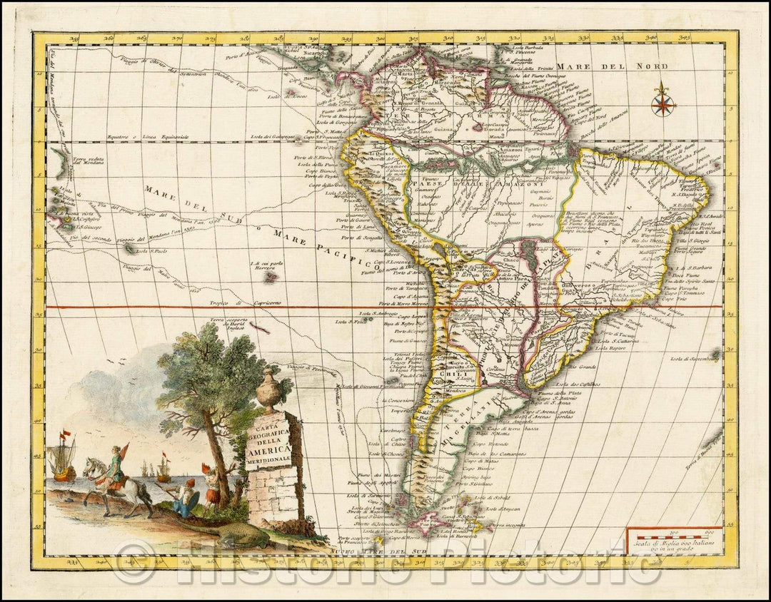Historic Map - Carta Geografica Dell America Meridionale, 1740, Giamba ...