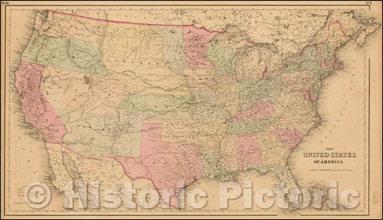 Historic Map - The United States of America, 1857, Joseph Hutchins Col ...