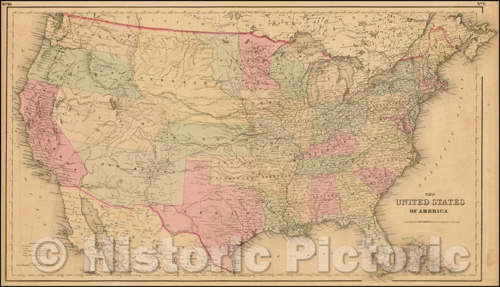 Historic Map - The United States of America, 1857, Joseph Hutchins Col ...