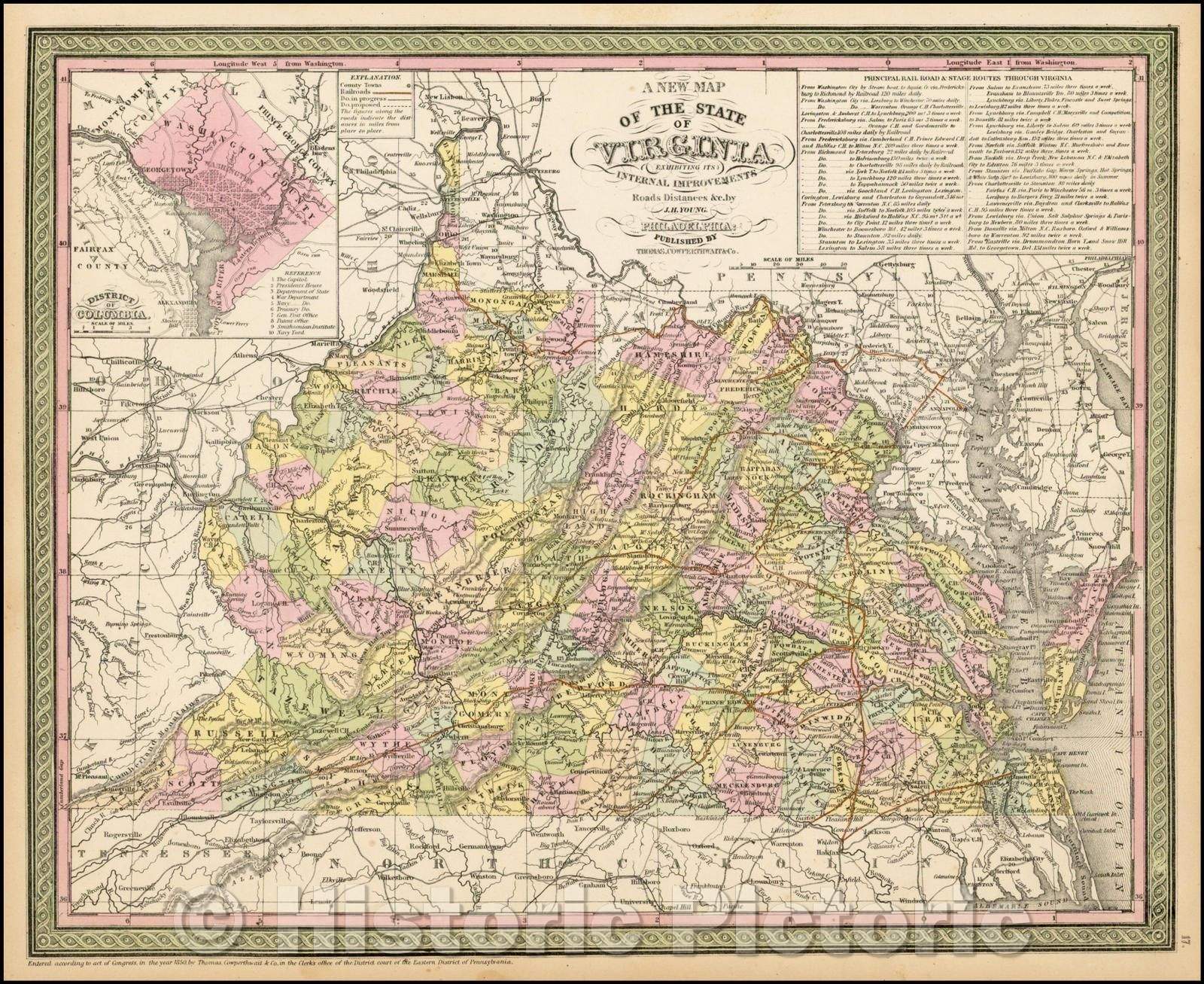 Virginia Railroad Map 1850 | Historical Internal Improvements ...