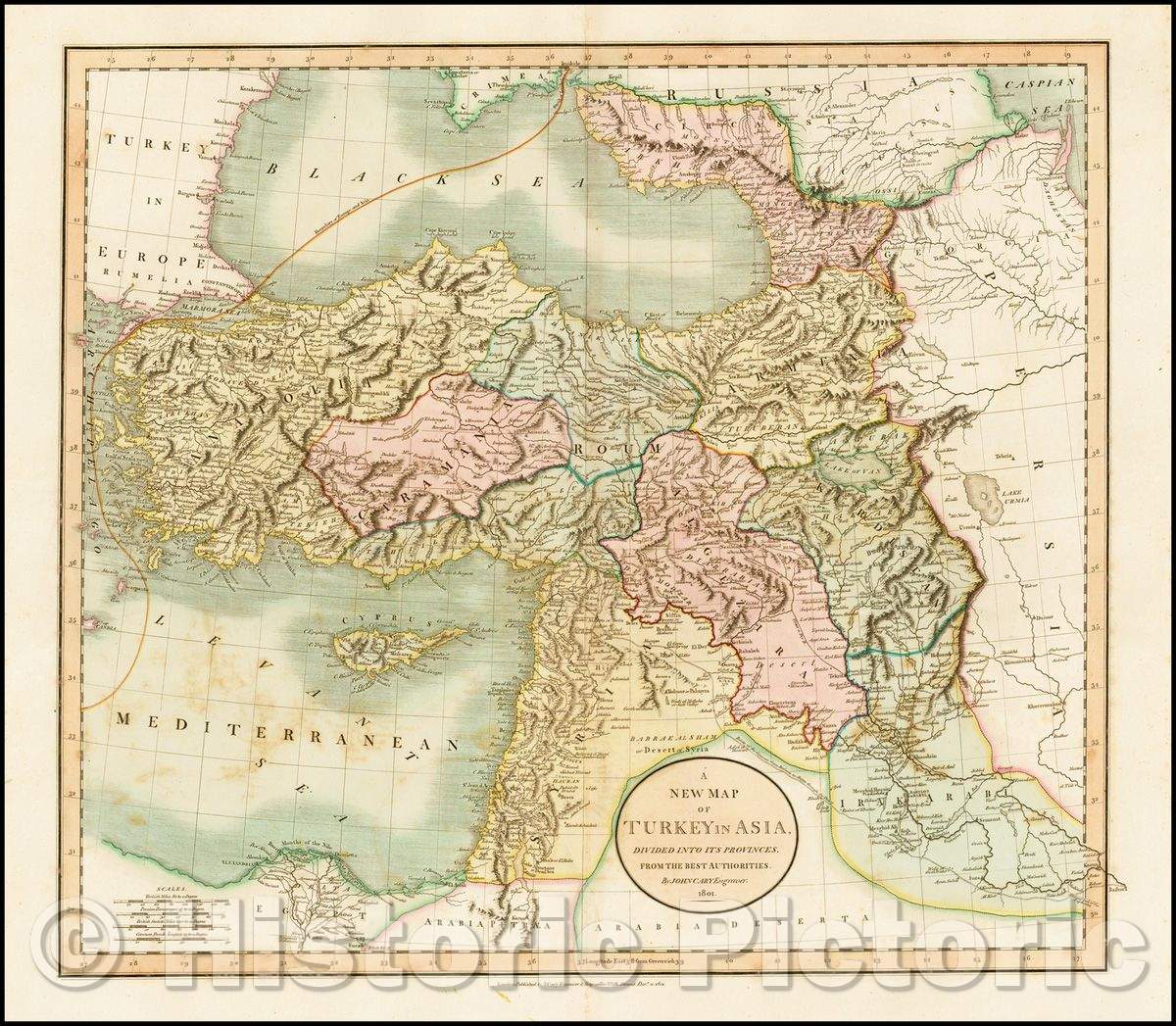Historic Map - Turkey In Asia, Divided into its Provinces, 1801, John ...