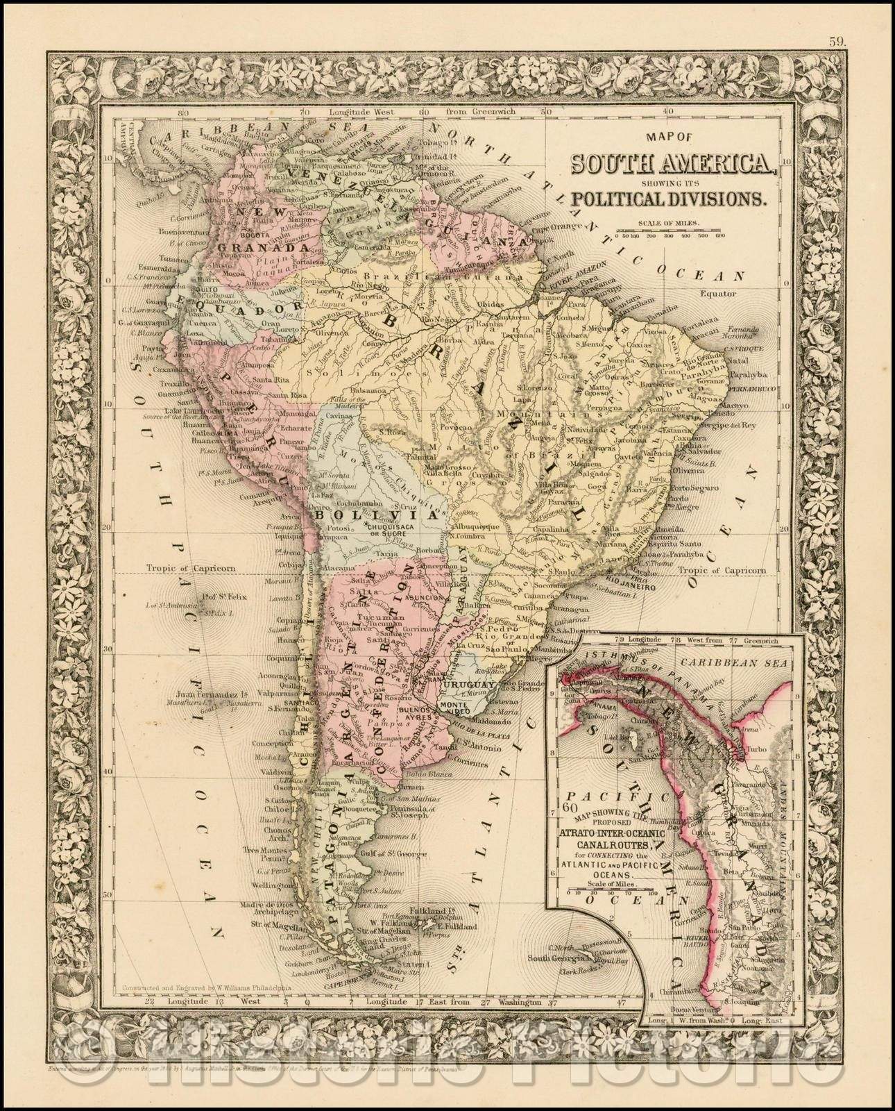 Historic Map - Map Of South America, Showing Its Political Divisions ...