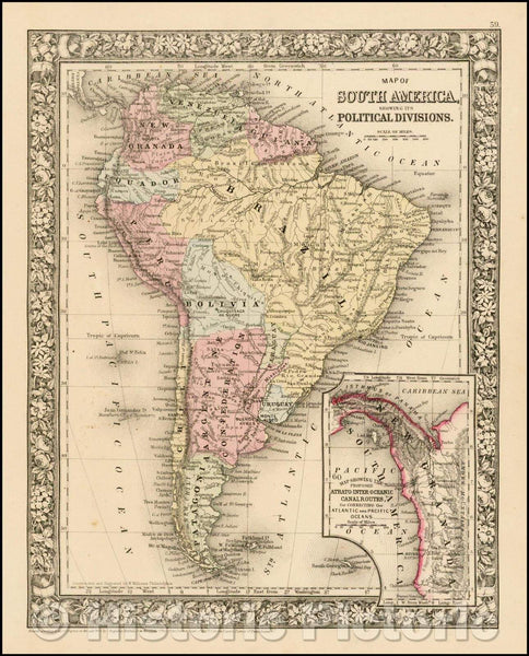 Historic Map - Map Of South America, Showing Its Political Divisions ...