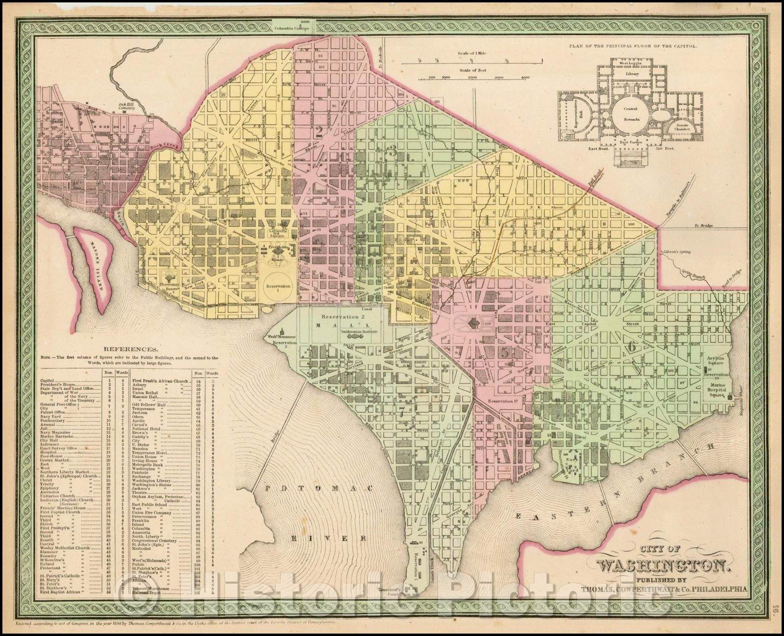 Historic Map - City of Washington, 1852, Thomas, Cowperthwait & Co. v2 ...