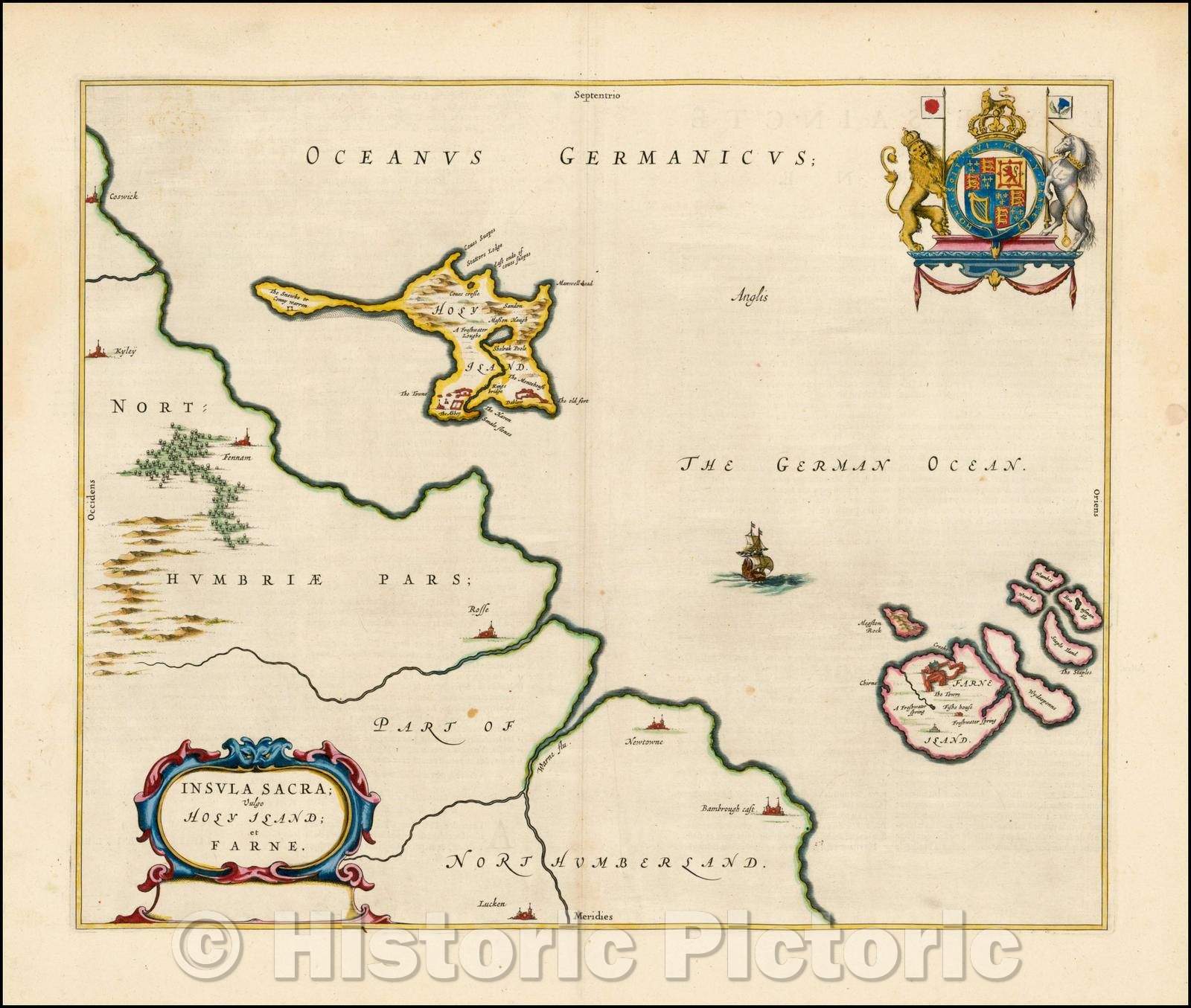 Historic Map - Insula Sacra; vulgo Holy Island et Farne/Blaeu's Map of ...