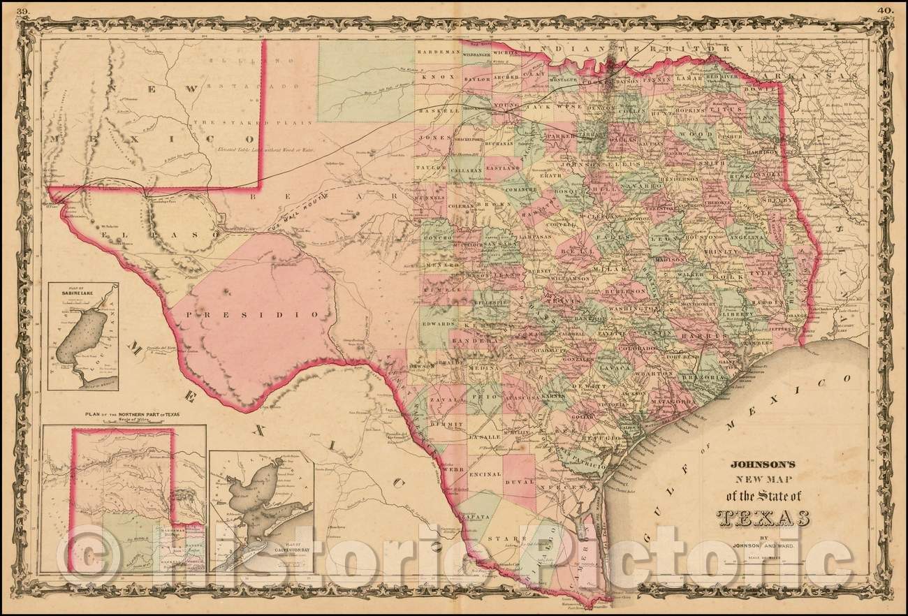Historic Map - Johnson's New Map of the State of Texas, 1862, Benjamin ...