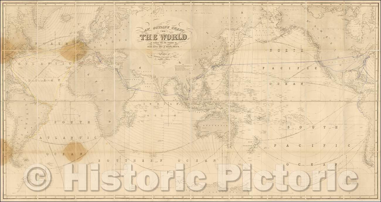 Historic Map - An Outline Chart of The World Intended For The Purpose ...