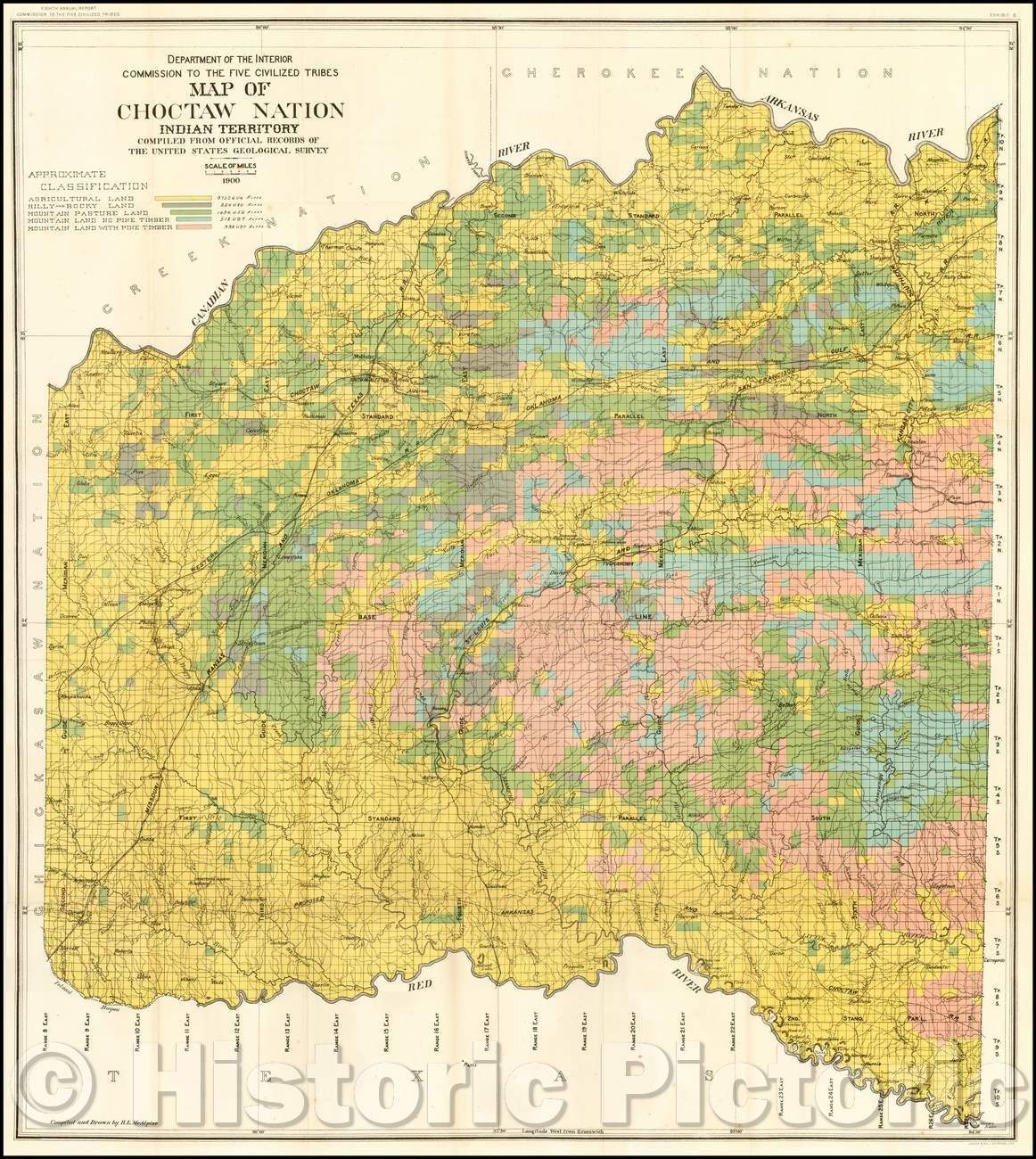 Choctaw Nation Land Classification Map 1900 Print | Historic Pictoric