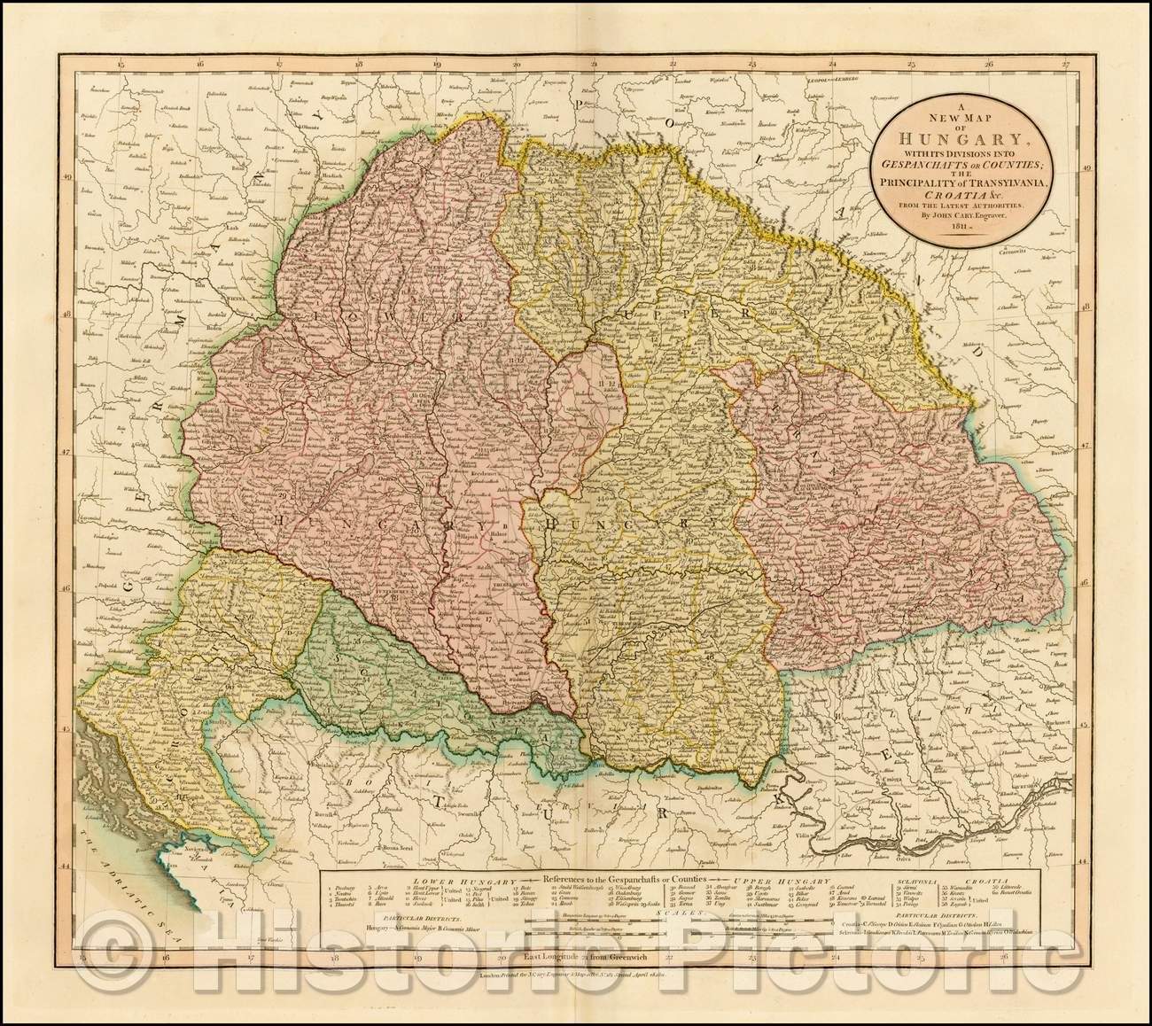 Historic Map - A New Map of Hungary with its Divisions into Gespanchaf ...